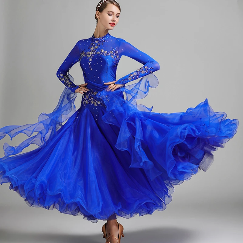 Red Blue Ballroom Dance Competition Dresses Waltz Dance Dress Fringe ...
