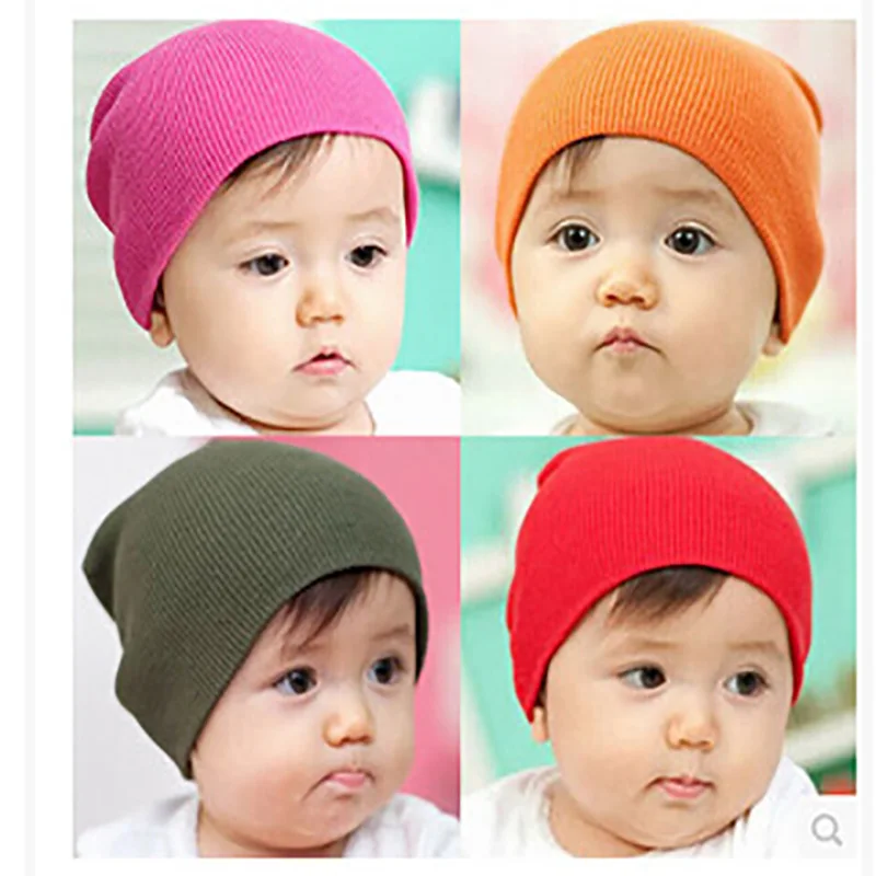 knitting Baby Hat Kids Warm Caps Cotton Baby Hat Cap Pure Color ...