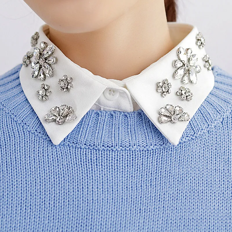 Fashion Women Rhinestone Collar White Chiffon Beading Collars Bib ...