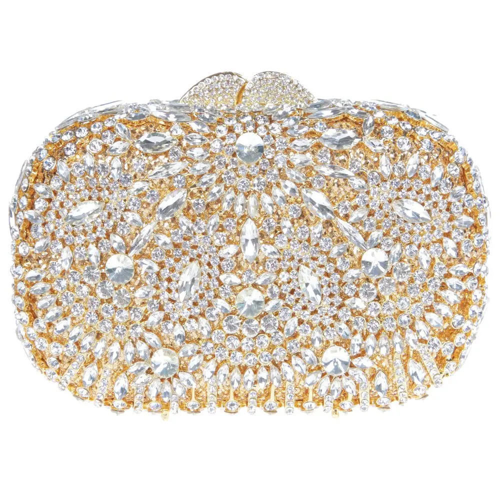 Luxury Rhinestone Casual Rotating Flower Purses For Women Crystal ...