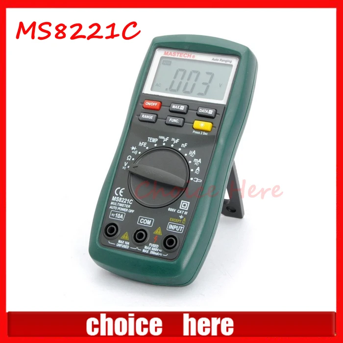 MASTECH MS8221C Digital Multimeter AC DC Volt Amp Ohm Temp Capacitance ...