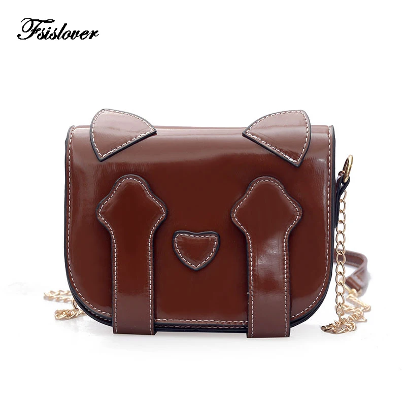 Fsislover 2018 New Arrival Women Leather Shoulder Bag Cute Cat