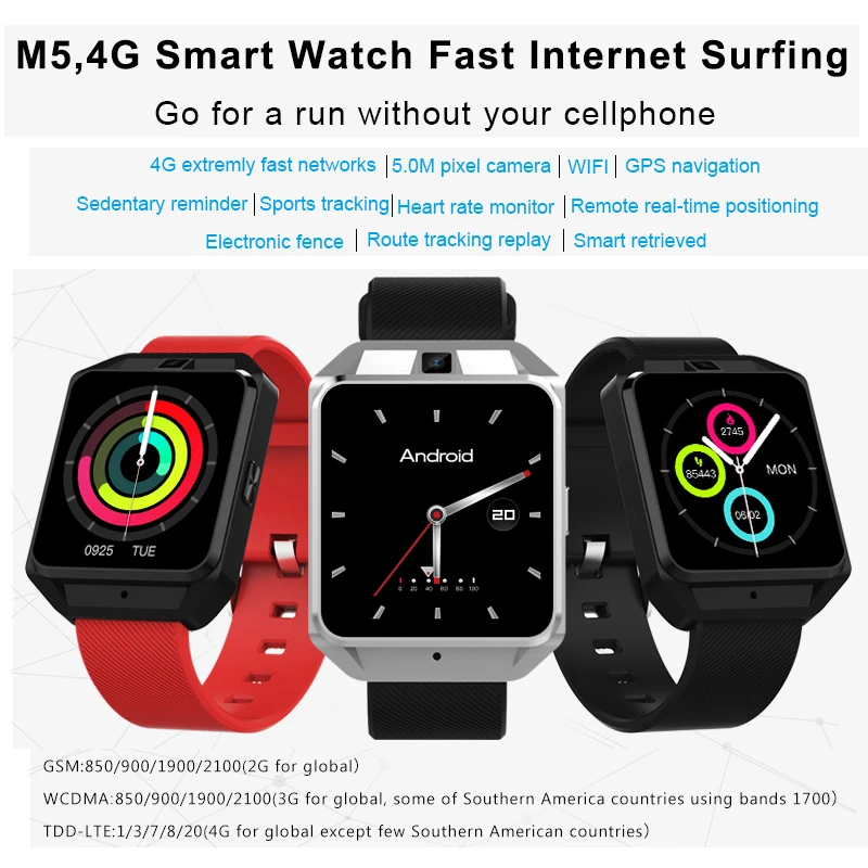 2018 Fashion M5 Smart Watch Support 4G network and voice call WI FI GPS ...