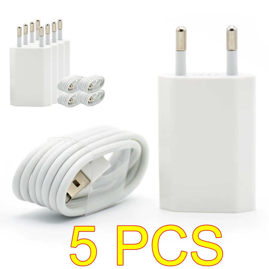 5PCS/Lot EU Plug Wall AC USB Charger For iPhone 8 Pin Charging Cable ...