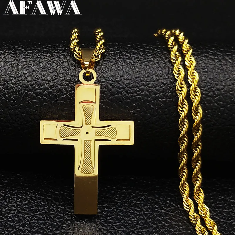 Fashion Big Long Stainless Steel Necklace For Men Gold Color Cross ...