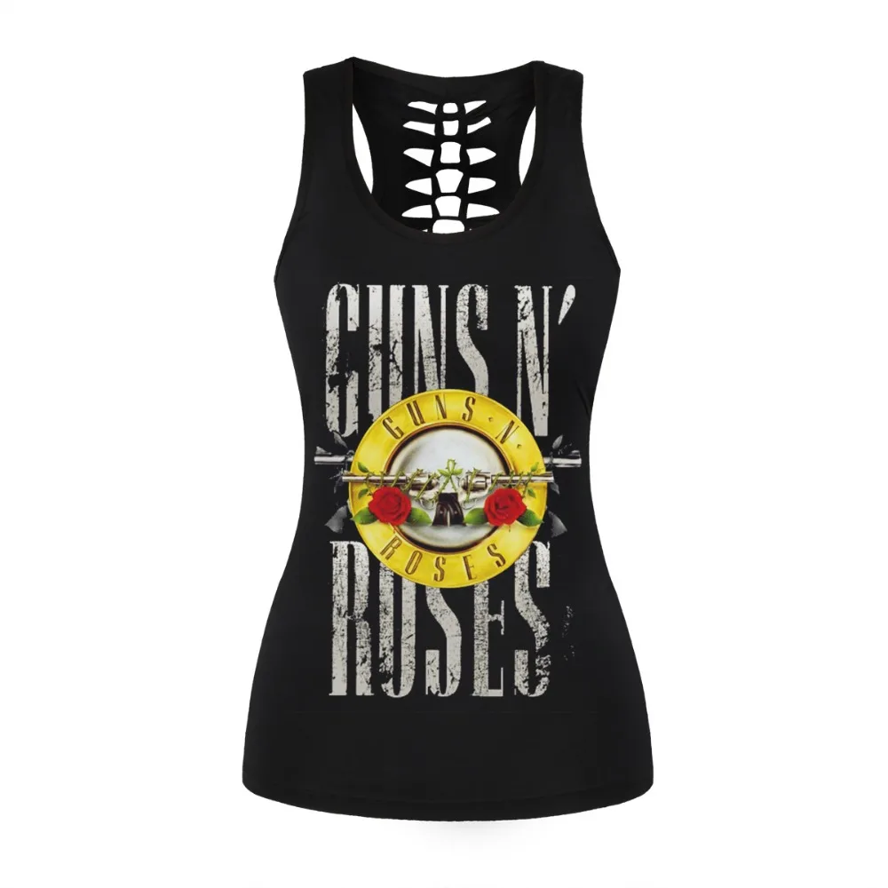 Women Rock Tanks Tops Gun Rose Printed Cut Out Vest 2017 Lady Sexy ...