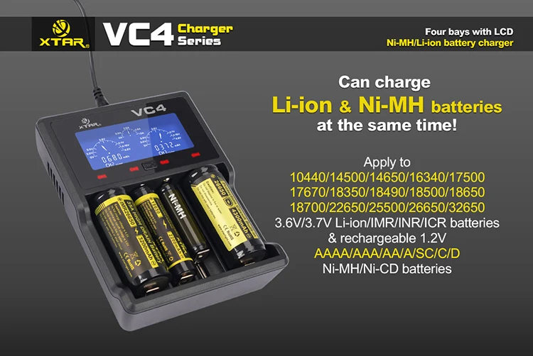 Original XTAR VC4 charger Universal LCD Screen Display Charging ...
