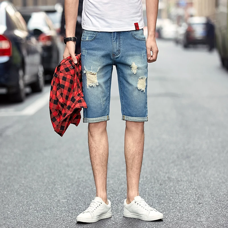 2017 New Summer ripped short jeans men Fashion Slim Fit Plus Light blue ...