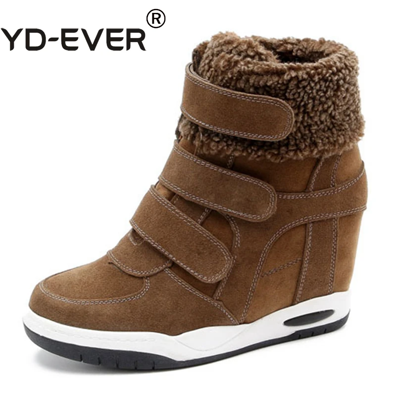 Yd Ever Genuine Leather Women Casual Shoes Winter Platform Wedge Boots
