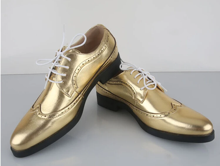 NEW classic men's gold leather lace up shoes fashion leisure business ...