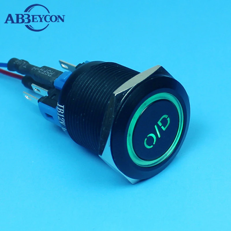 22mm Black Housing LED Illuminated Button Switch 12V Red White Blue ...