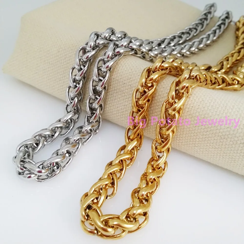 16 40" Custom Sizes Silver Gold Tone Stainless Steel 6MM Width Weave ...