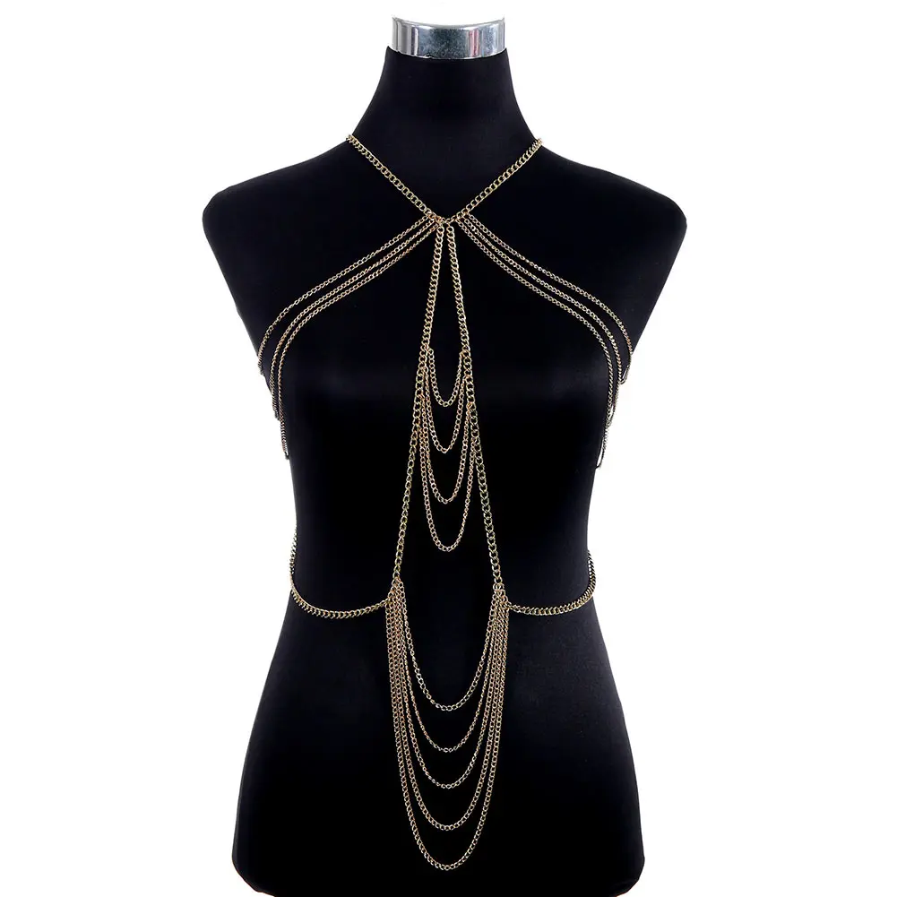 Gold Tone Sexy Body Chains Women Tassel Alloy Necklace Fashion Dress