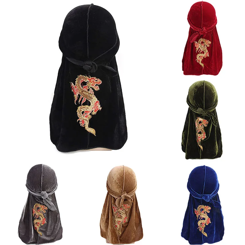 Fashion Men's Chinese Dragon Pattern Waves Cap Velvet Durags Bandanas ...
