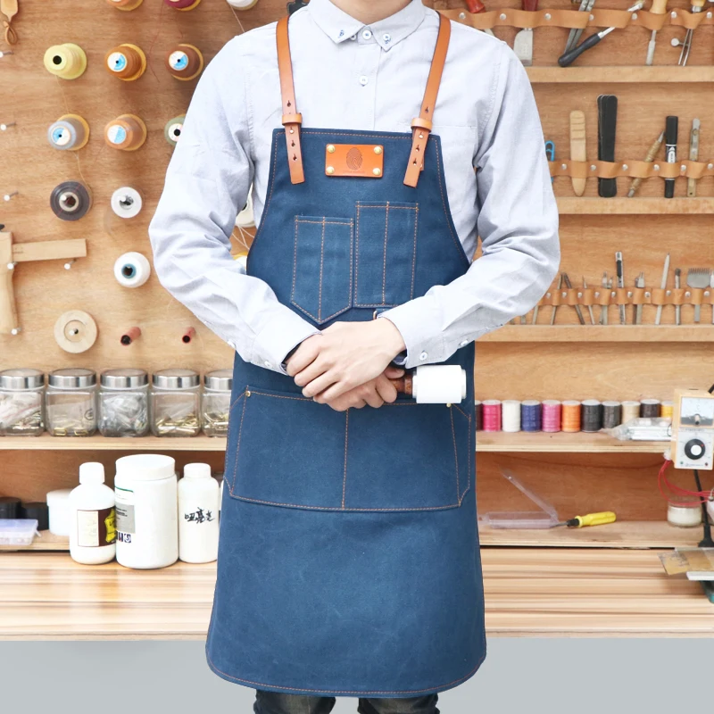 Korean fashion leather cowboy apron coffee shop uniforms bar painting ...