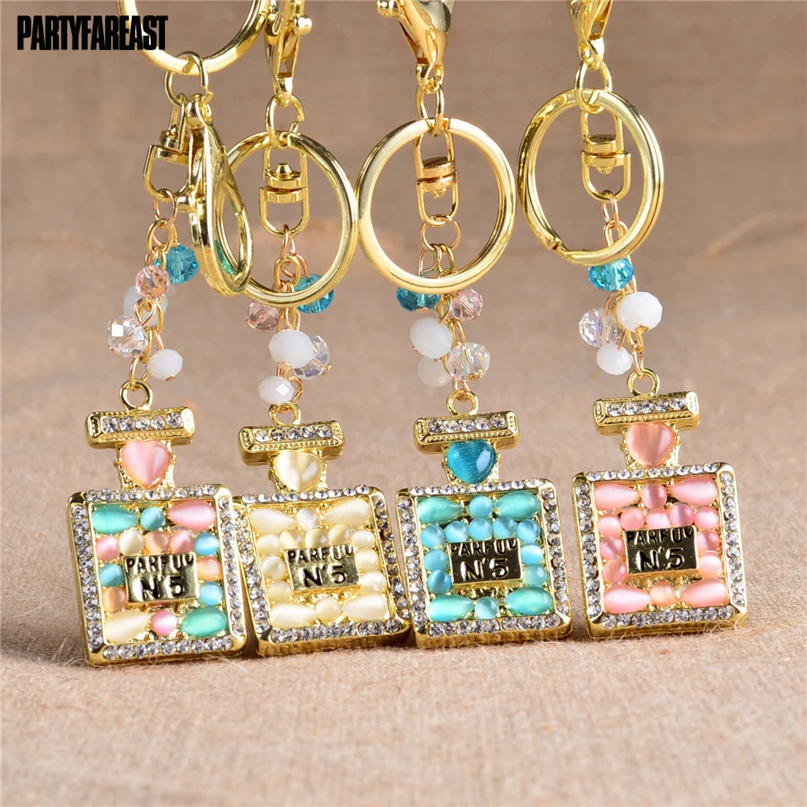 PF Perfume Bottle Keychain Muticolor Crystal Trinket Key Chains Charm ...
