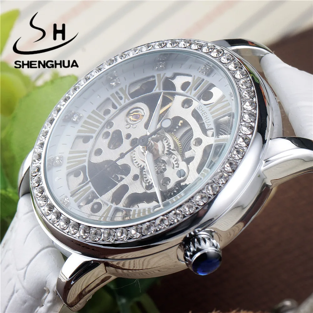 Skeleton Sapphire Crystal Women Mechanical Watch Luxury Brand SHENHUA ...