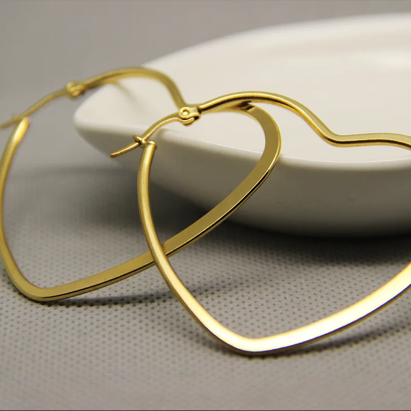 JeeMango Heart Large Hoop Earrings Rose Gold Color Stainless Steel Love ...