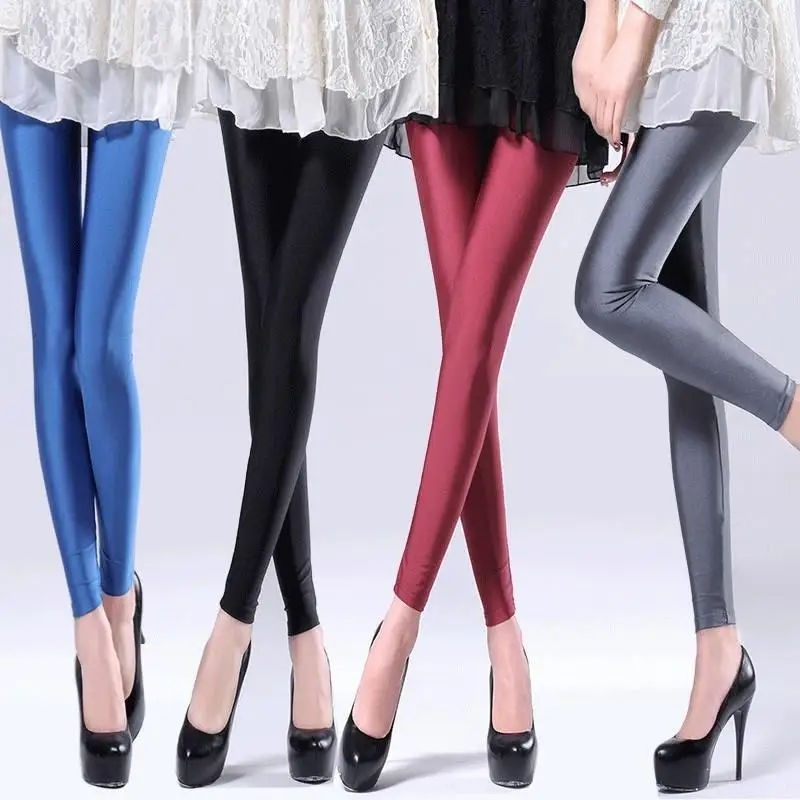 NDUCJSI Neon Leggings High Elastic Skinny Pants Thin Legins Workout Slim Pants Casual Spandex ...