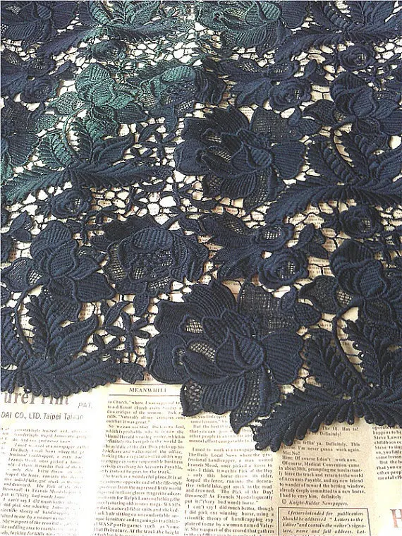 Black Lace Fabric Venise Embroidered Hollowed Out Crocheted Lace