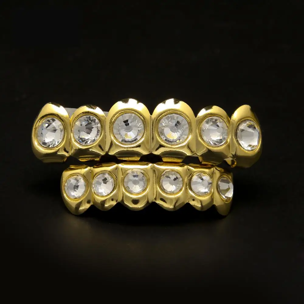 2017 New Hip Hop Bling Bling Rhinestone Teeth Grillz Gold Silver Plated ...