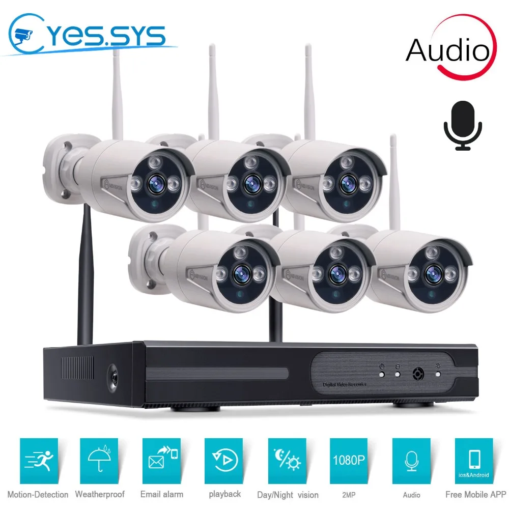 8CH Wireless NVR CCTV System 6pcs 1080P Audio V IP Camera WIFI ...