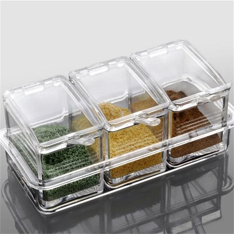 Kitchen Supplies 3pcs Transparet Plastic Seasoning Box Case Condiment ...