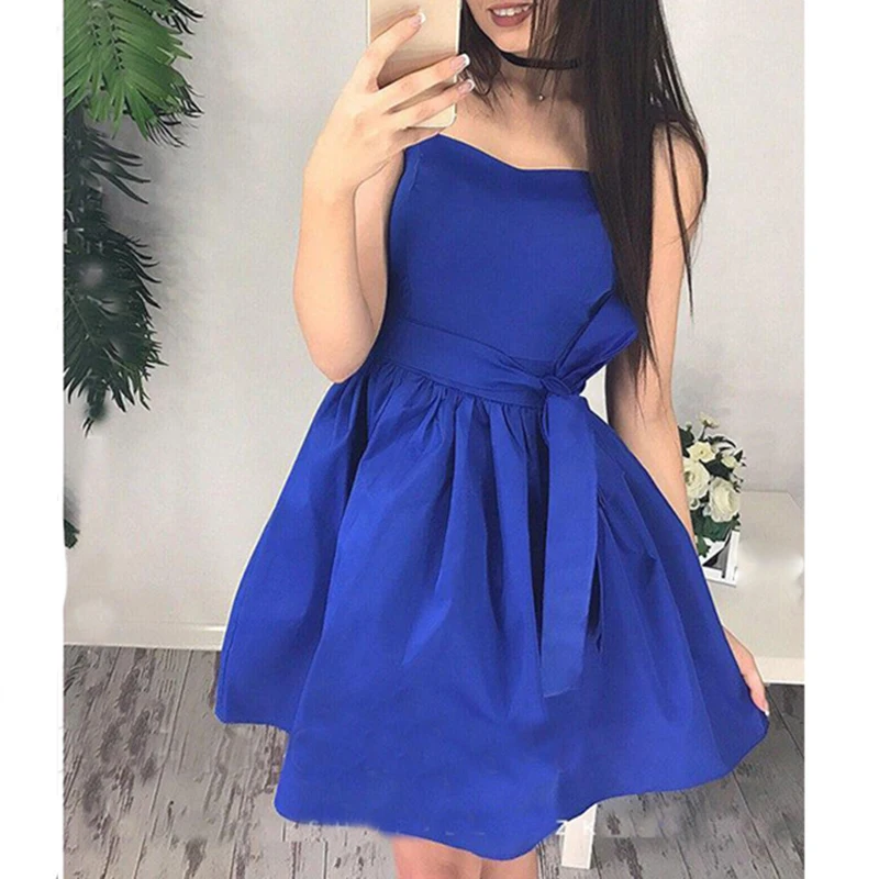 Sweet-women-dress-tied-up-A-Line-strapless-High-waist-bow-ties-femme ...