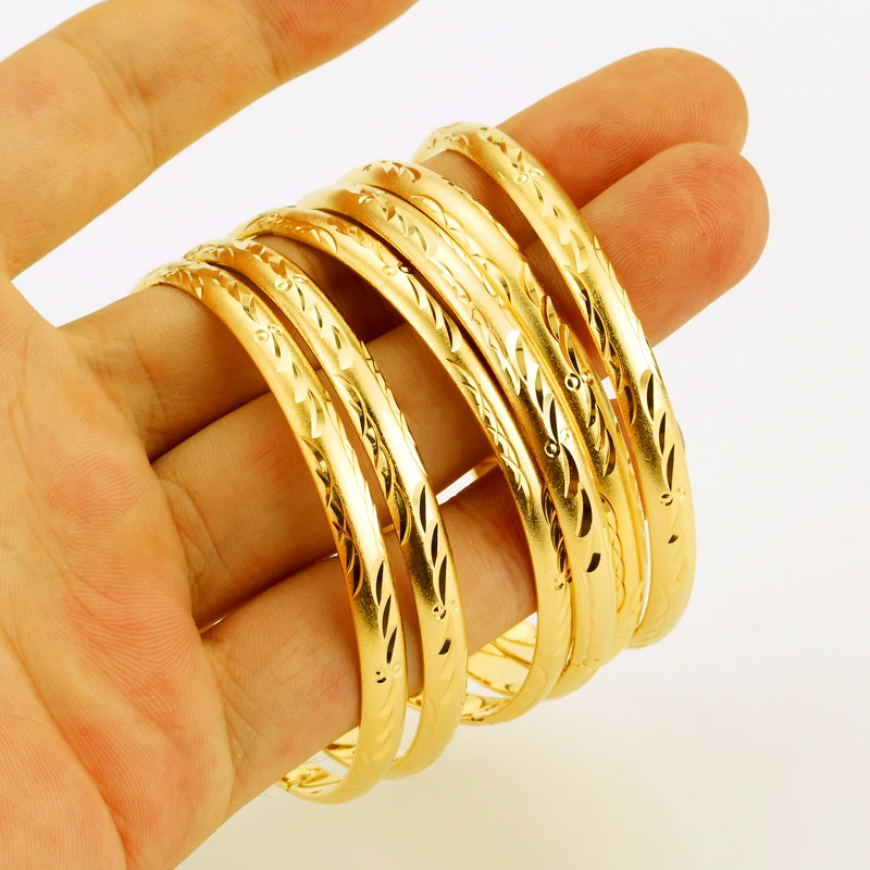 6MM 6pcs/lot Middle East Bangles Bracelets Gold Color African Dubai ...