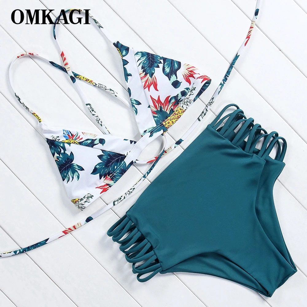 Omkagi Brand High Waist Bikinis Women Swimsuit Swimwear Bandage Bikini