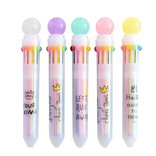 Multi-color 10 In 1 Press Cartoon Creative Plastic Ballpoint Pen ...