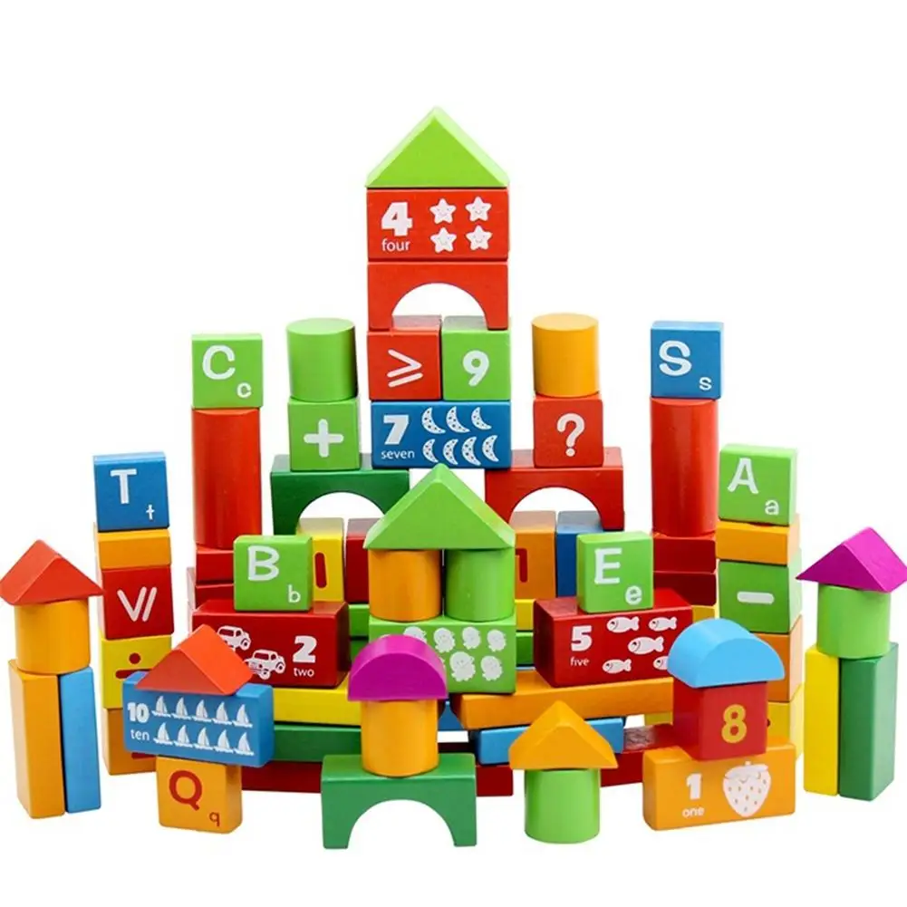 LeadingStar 100 Pcs Colorful Wooden Building Blocks with Letters and ...