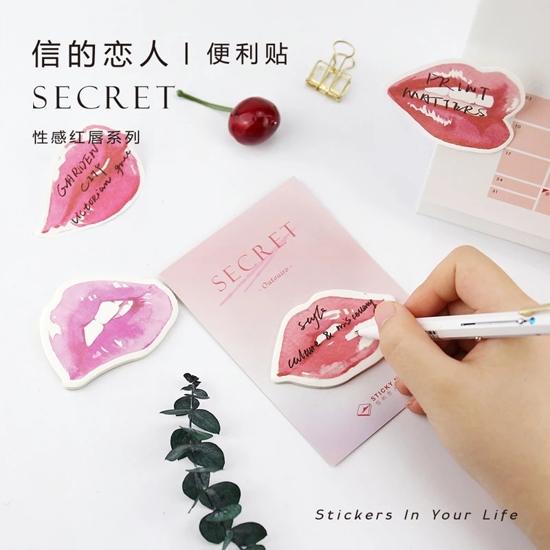 30 Sheets/pack Flaming Lips Sticky Notes Creative Lips Shape Stickers ...