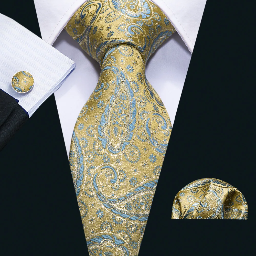 New Yellow Paisley 100 Silk Ties For Men 85cm Necktie Fashion Designers Gravata Dropshipping