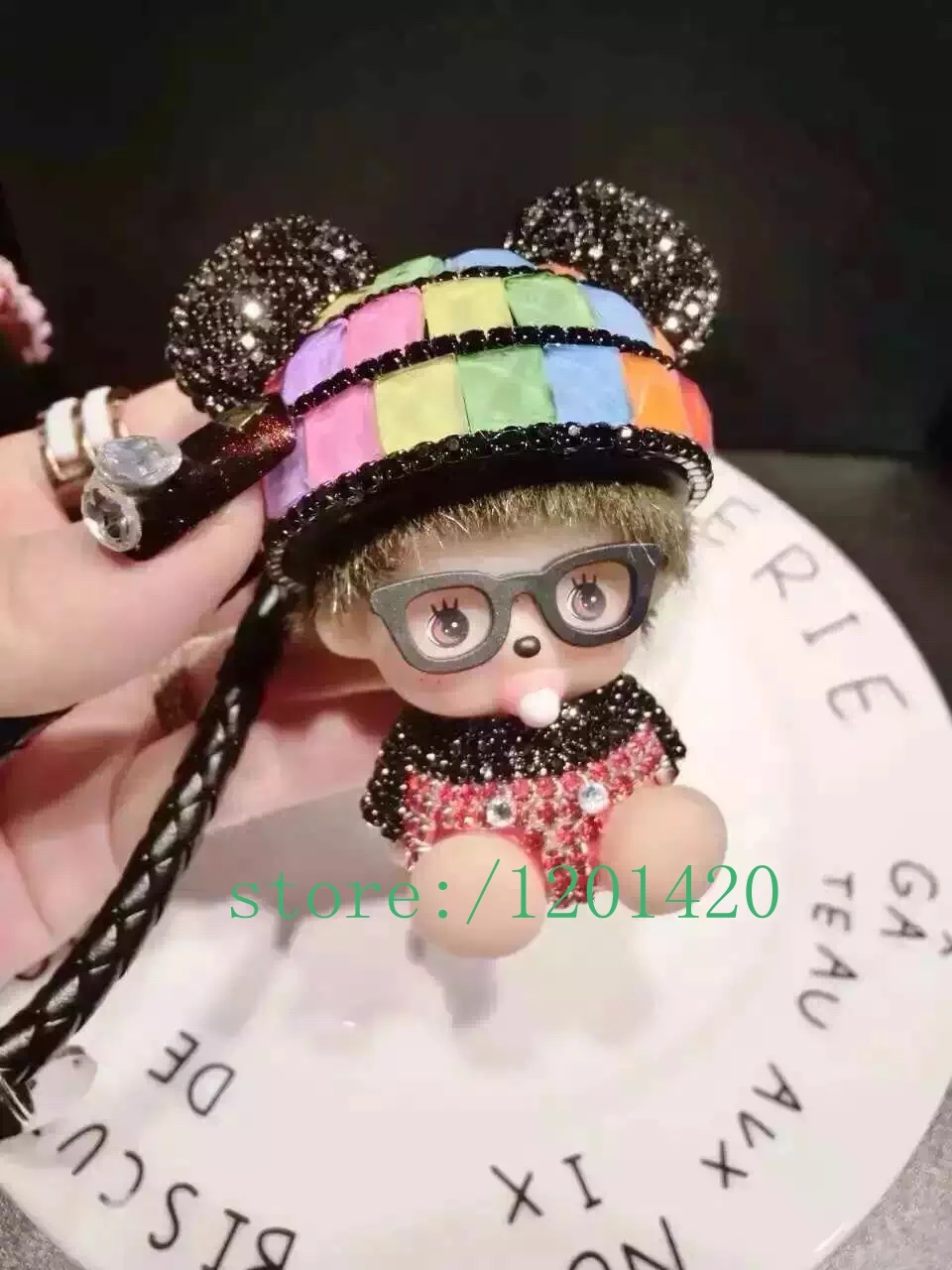MONCHHICHI With Glasses Rhinestone Key chain Car Key Chain Lovely ...