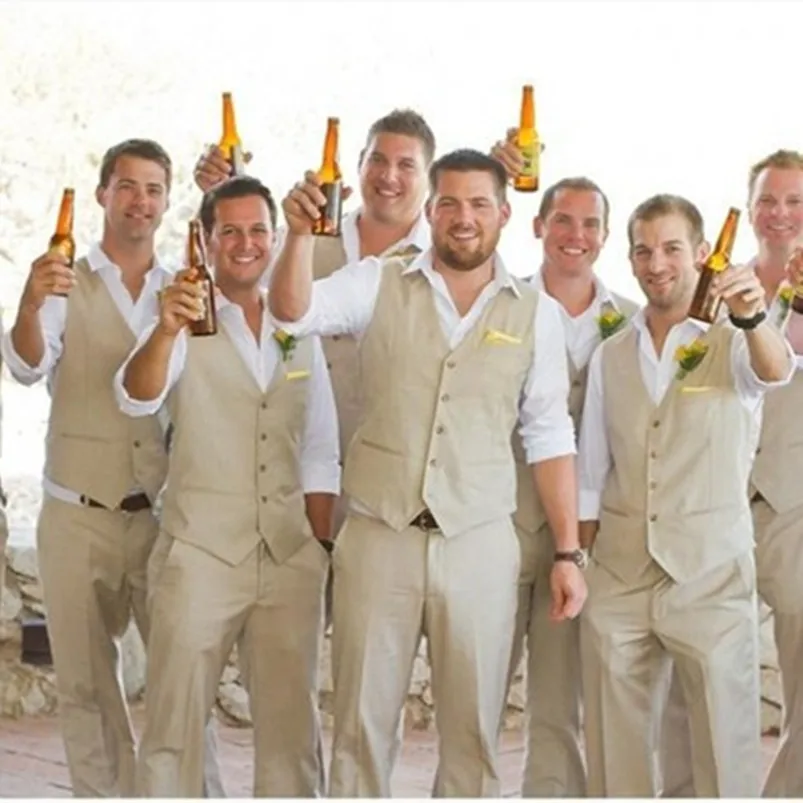 Groom Vest Beach Wedding Men Suits waistcoat Groomsmen Tuxedos Custom ...