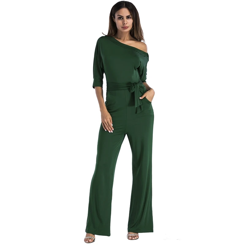 Yilia Sexy One Shoulder High Waist Long Jumpsuits Women Short Sleeve ...