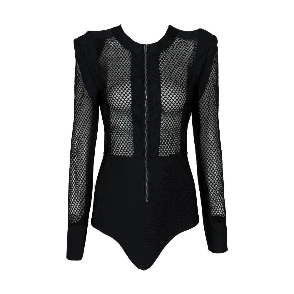 Women Sexy Black Bodysuit Long Sleeve O Neck Beach Swimwear 2018 New