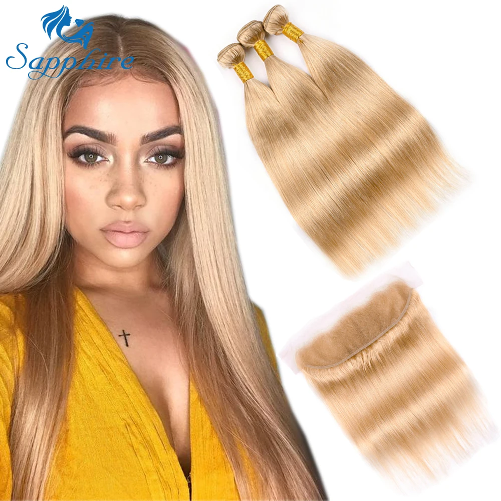 Sapphire Pure 27# Brazilian Straight Hair 3 Bundles With Frontal Honey ...