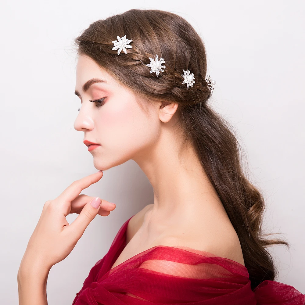 Handmade Beads Flower Hairpins Princess Bridal Wedding U Shape Hair ...