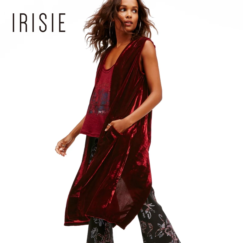 IRISIE Ropa Abrigo de Terciopelo Burdeos Hembra Ocasional Flojo Sin ...