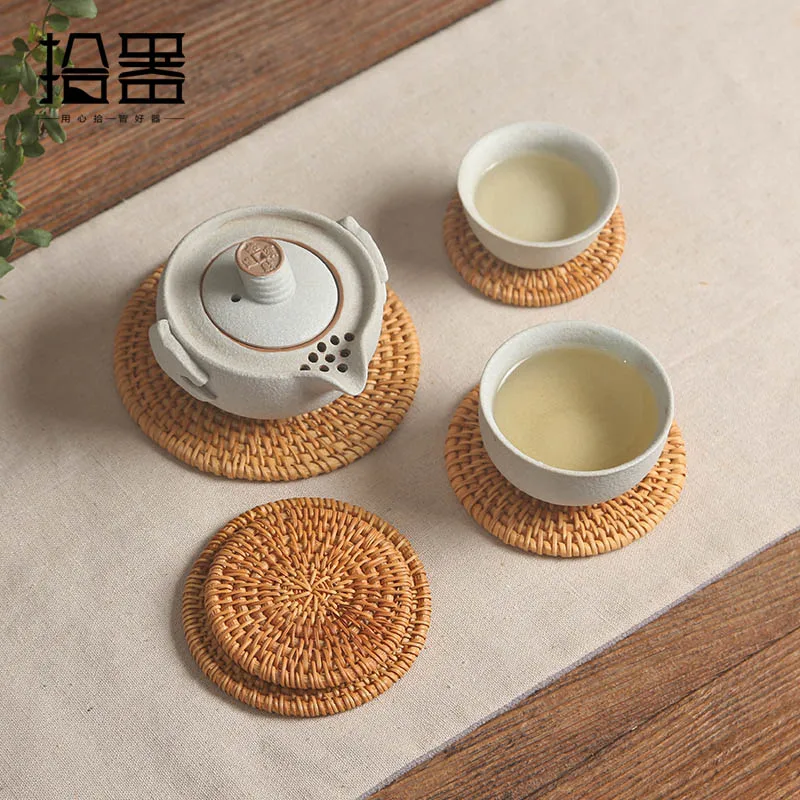 6pcs Handmade Rattan Cup Coaster Cup Mat Kung Fu Coffee Tea Set ...