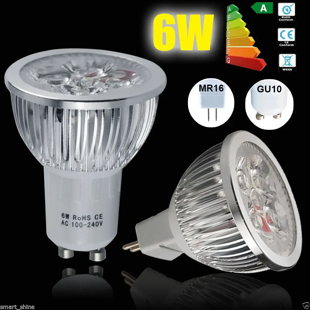 Lámpara LED superbrillante MR16, foco de 6W, 12V de CC, Blanco cálido, 10 piezas|led spotlight ...