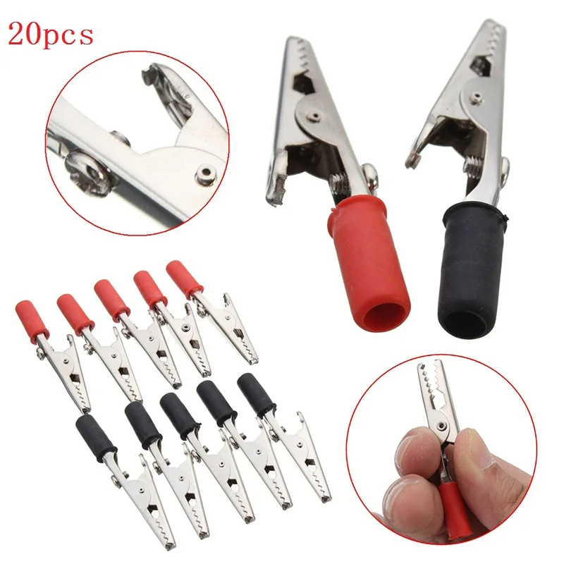 20pcs Insulated Alligator Clips Plastic Handle Electrical Cable Lead ...