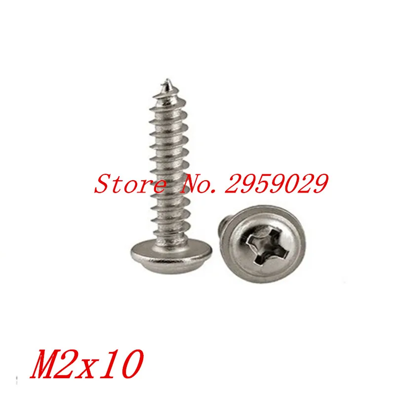 100pcs M2*10 2mm 304 Stainless Steel Phillips Pan Washer Head Self ...