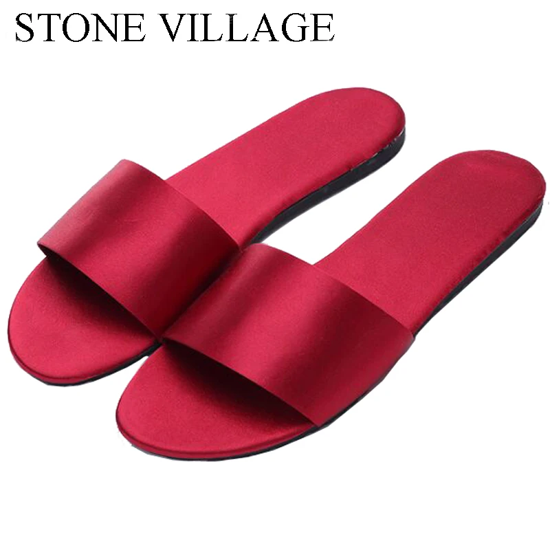 Stone Village Mute Korean Simulation Silk Home Slippers Female Household Floor Dragging Silk