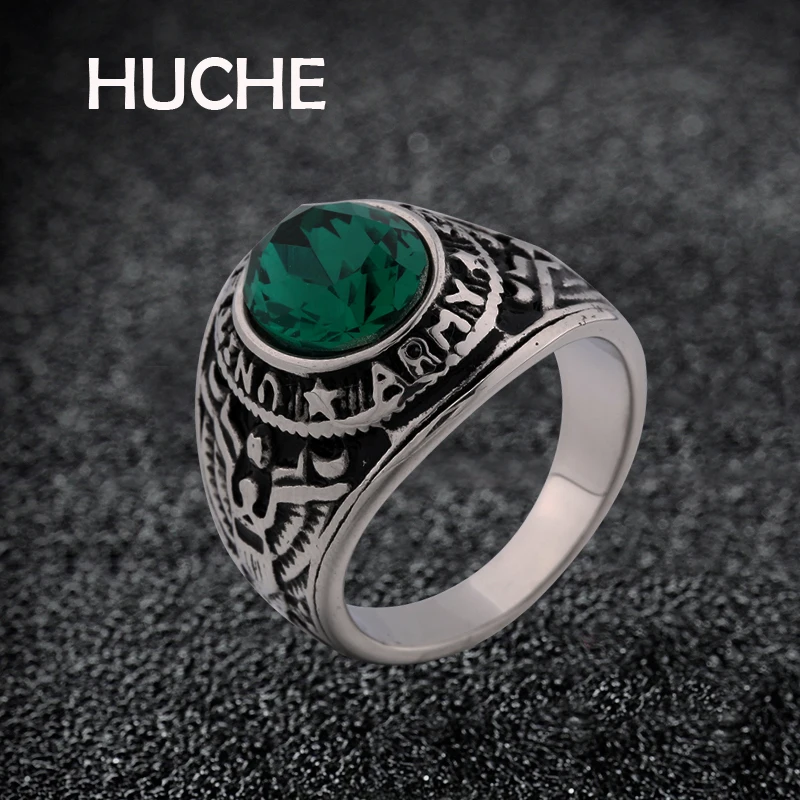 HUCHE Green Crystal Cool Men Rings With Letters UNITED STATES ARMY For ...