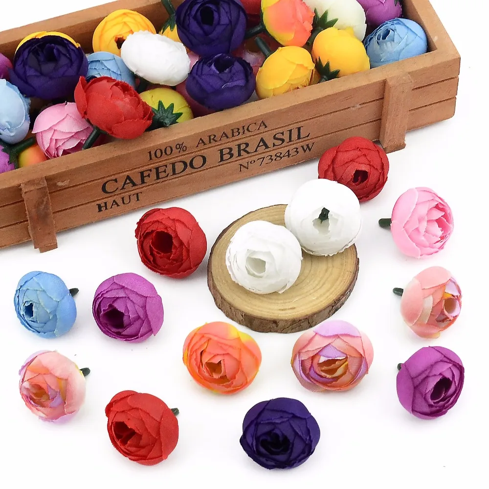 100pcs 2.5cm Mini Silk Rose Bud Artificial Flower Head For Wedding Home ...