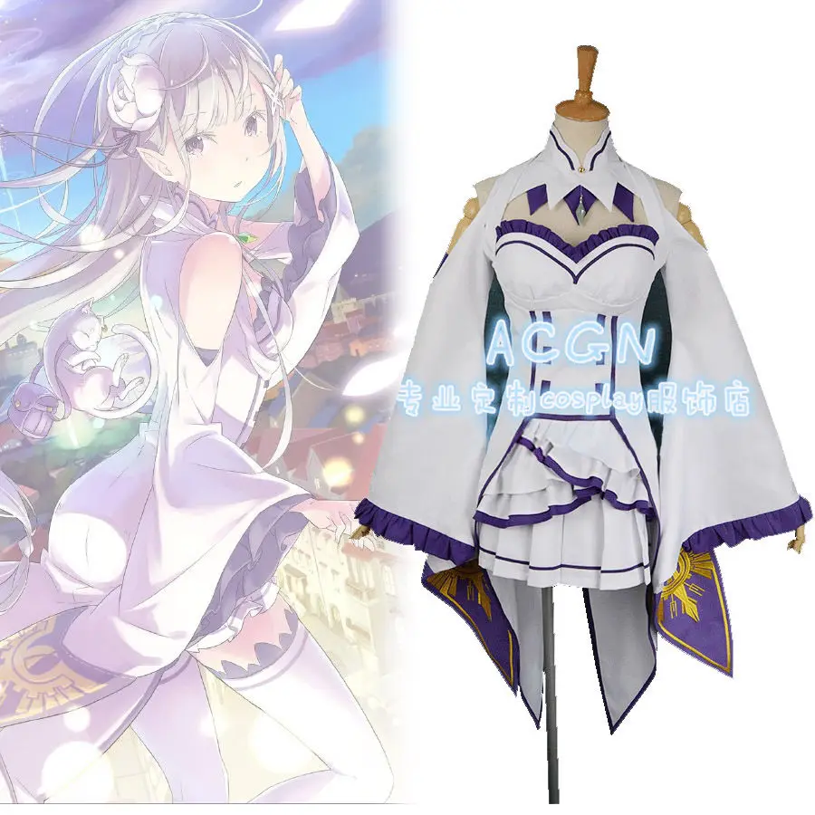 Re: Zero kara Hajimeru Isekai Seikatsu Emilia Cosplay traje con medias ...