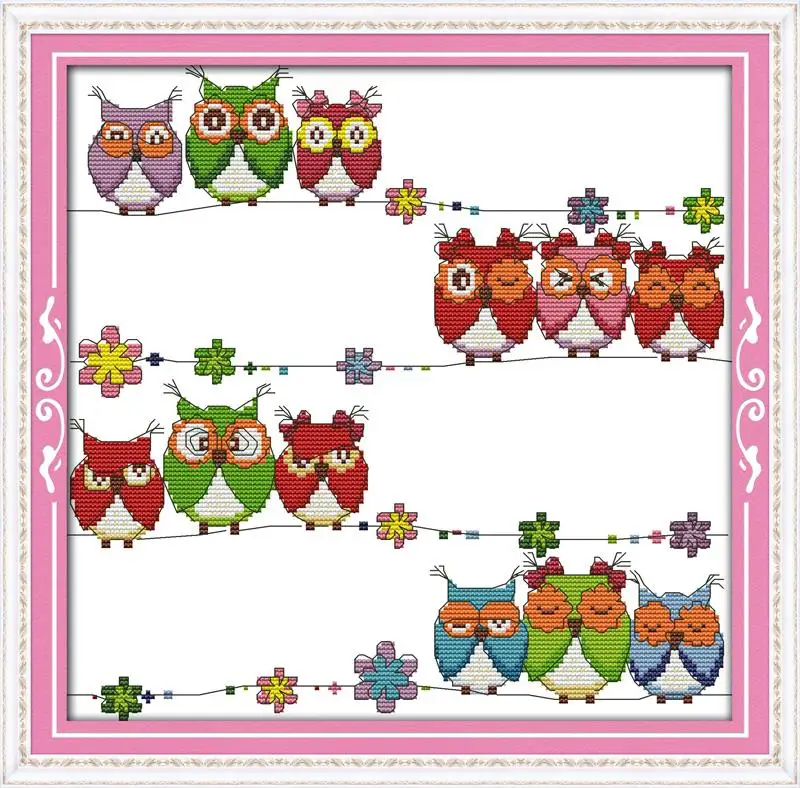Free Patchwork cross stitch Lovely Owls DIY Needlework 11CT DMC Counted ...